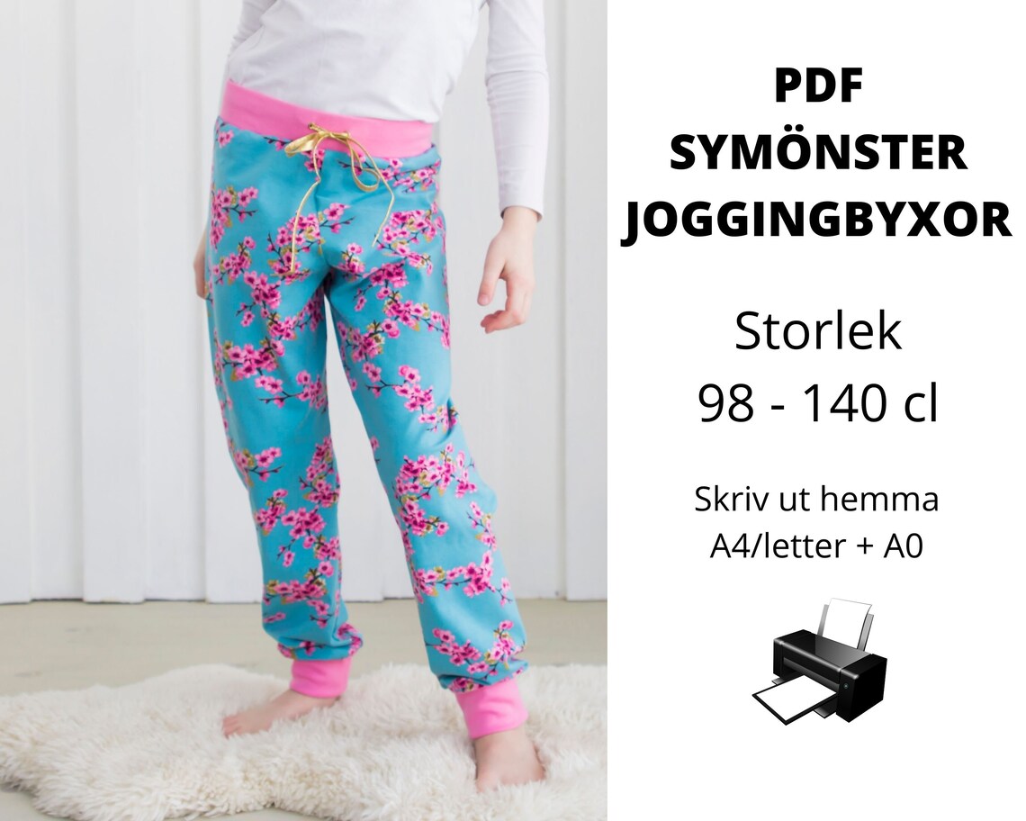 Pdf Sy-mönster Joggingbyxor Med Snöre Barn, Byxmönster Barn, Muddbyxor ...