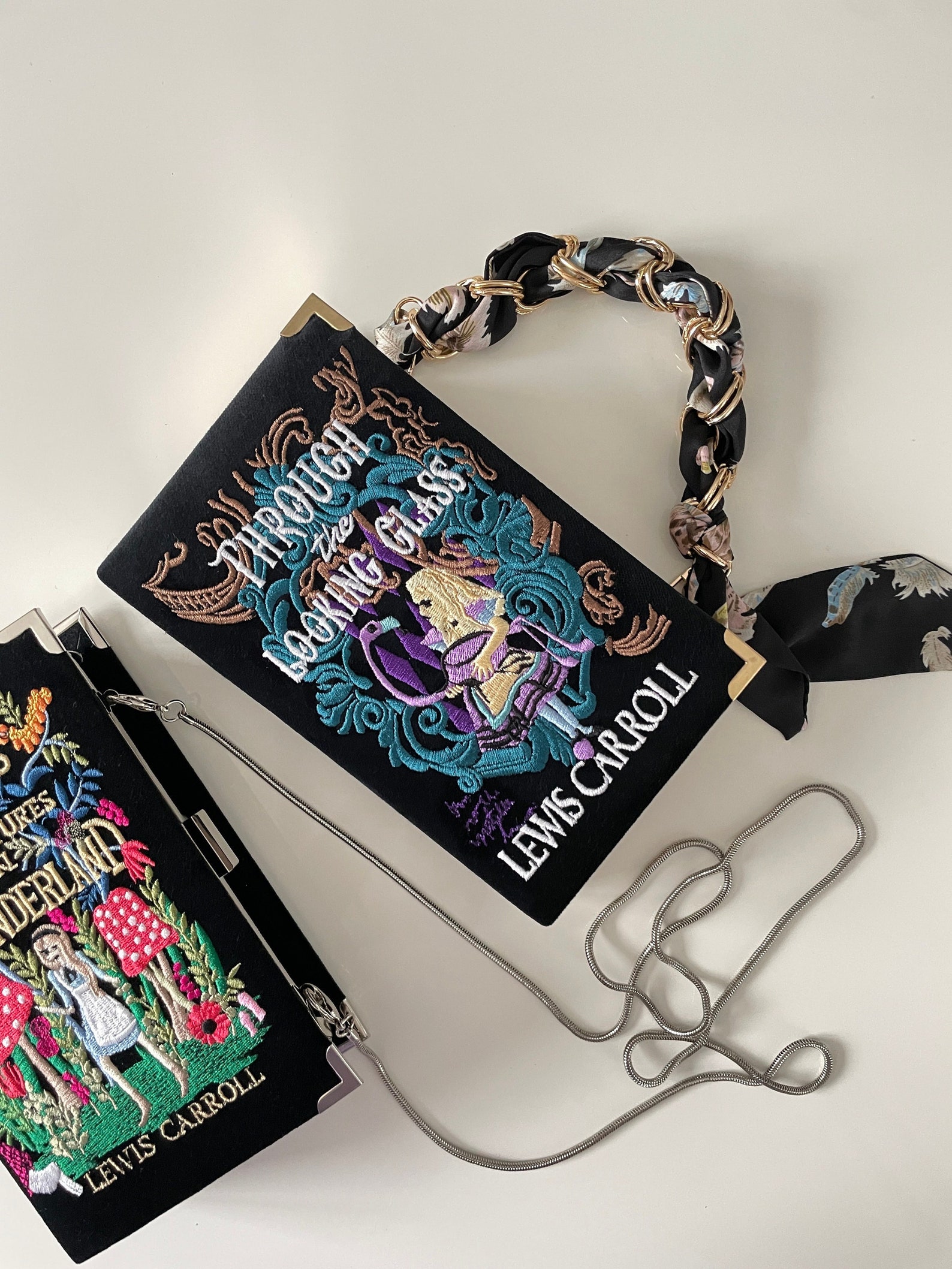 Embroidered Book Clutch Alice's Adventures in Wonderland, Valentine's ...