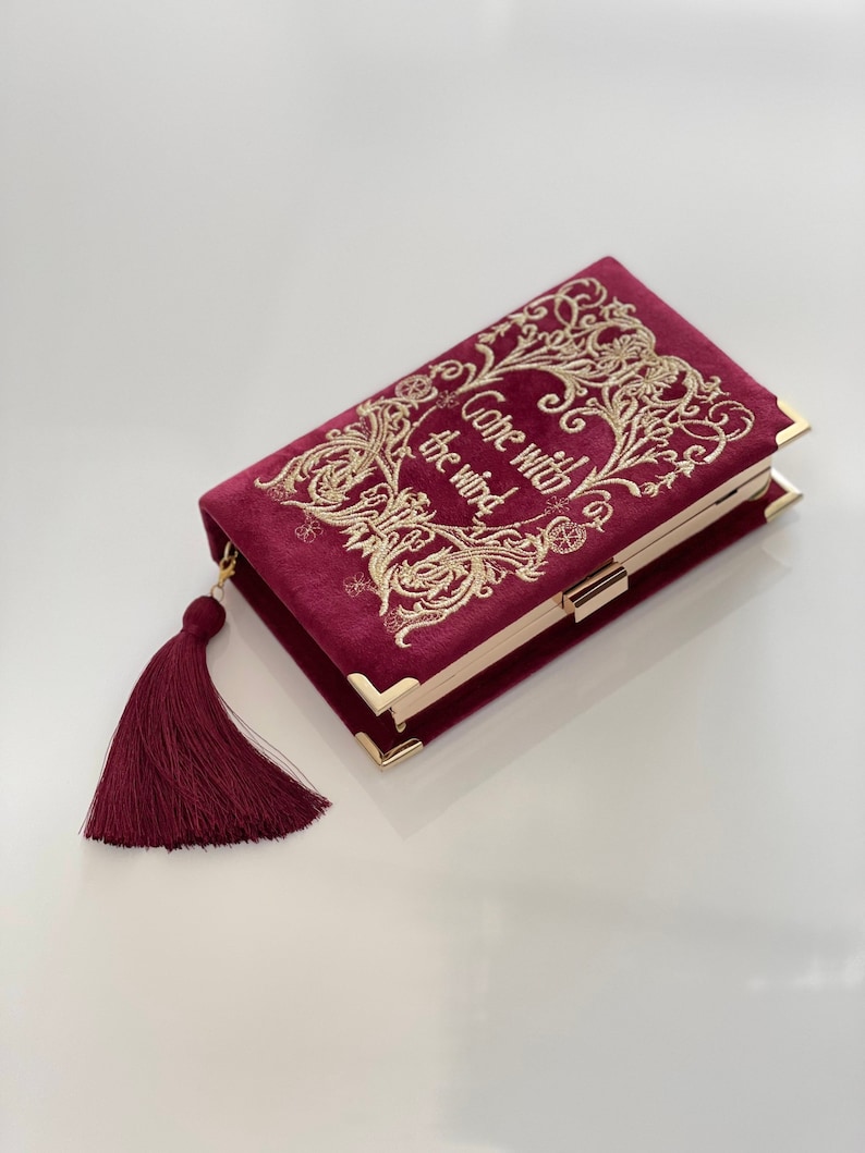 Embroidered Dark Red Book Bag Clutch Purse Gone With the Wind - Etsy