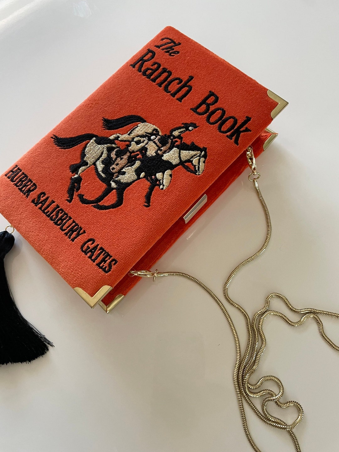 Book Bag Clutch Purse, Embroidered Orange Handbag - Etsy