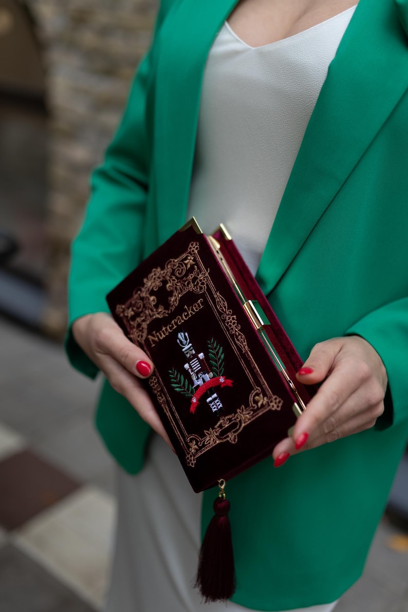 The Nutcracker, Embroidered Book Bag Clutch, Red Velvet Gold Evening ...