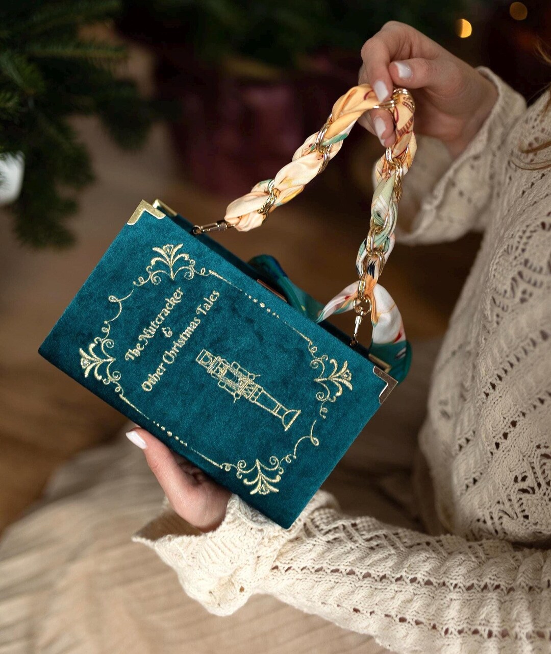The Nutcracker Christmas, Embroidered Book Bag Clutch, Aquamarine Green ...