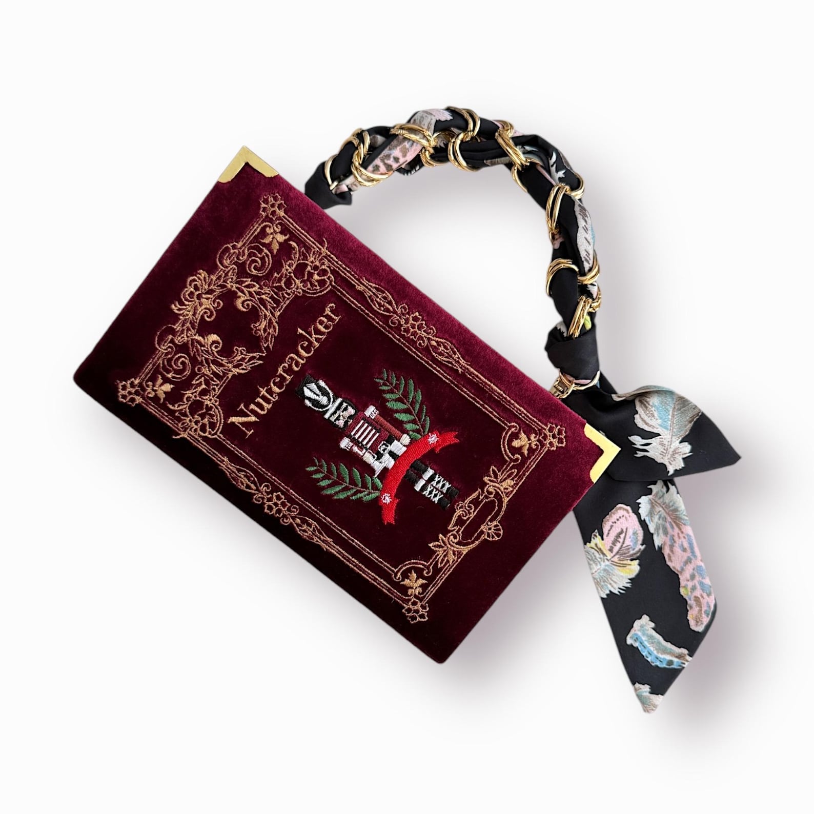 The Nutcracker, Embroidered Book Bag Clutch, Red Velvet Gold Evening ...