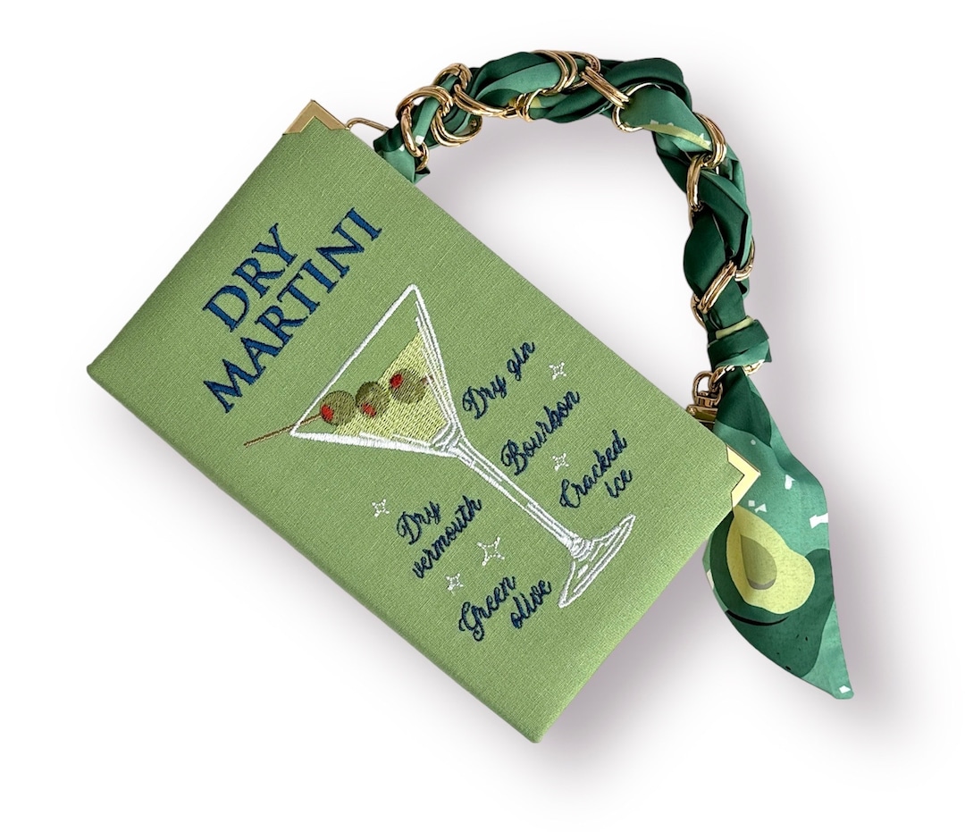 Embroidered Martini Book Bag Clutch, Green and Gold Evening Purse - Etsy