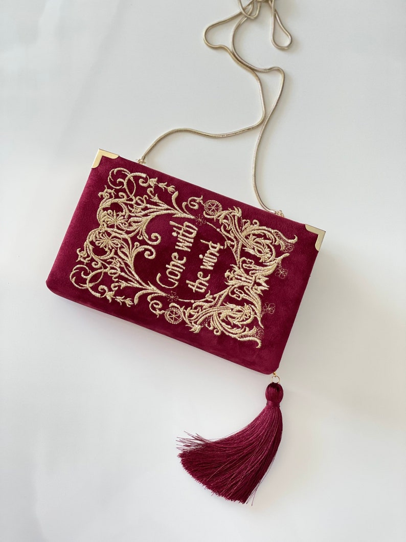 Embroidered Dark Red Book Bag Clutch Purse Gone With the Wind - Etsy