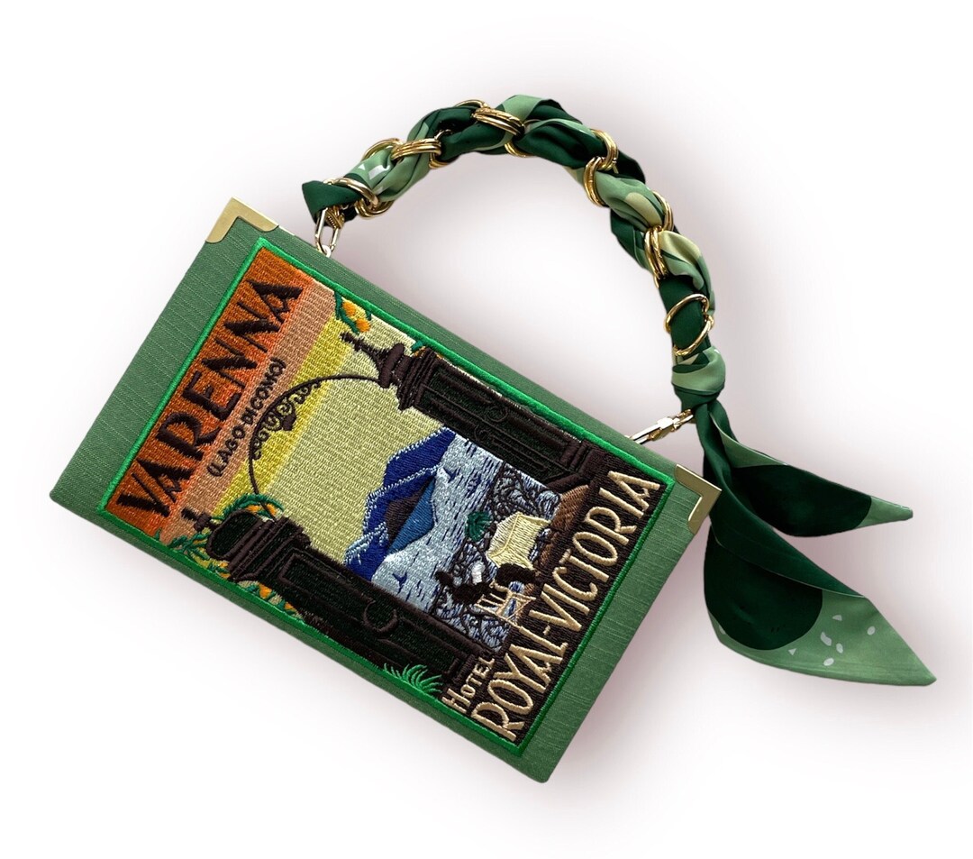 Embroidered Italy Como Book Clutch, Novelty Bag, Crossbody, Gold, Green ...
