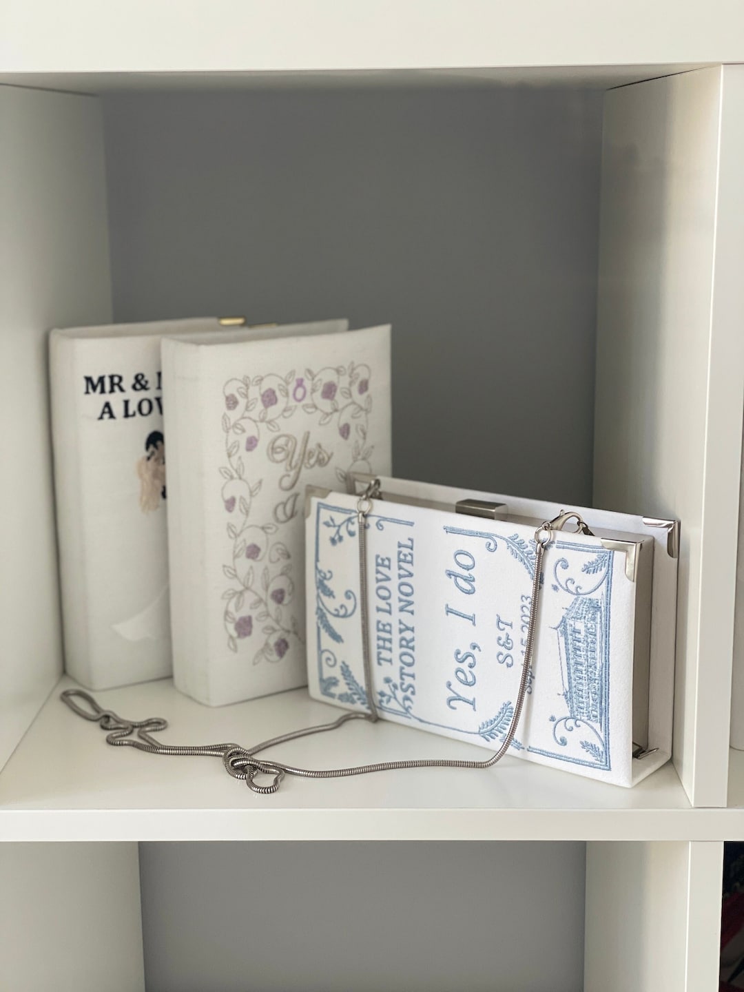 Book Clutch Purse Wedding, Custom Designed Embroidered Book Bag , Blue ...