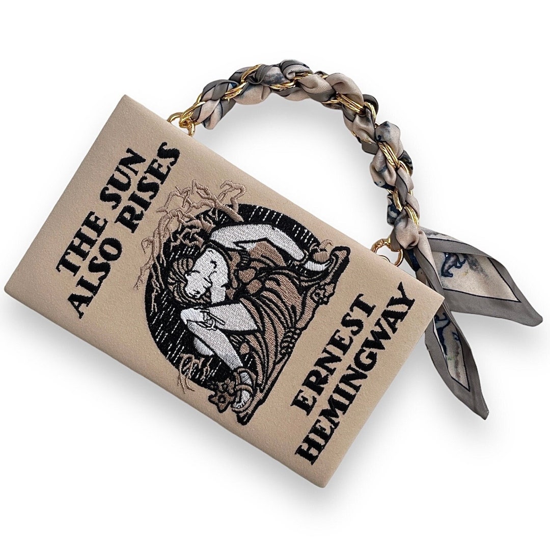 Embroidered Book Clutch, Novelty Bag Ernest Hemingway Beige Velvet ...