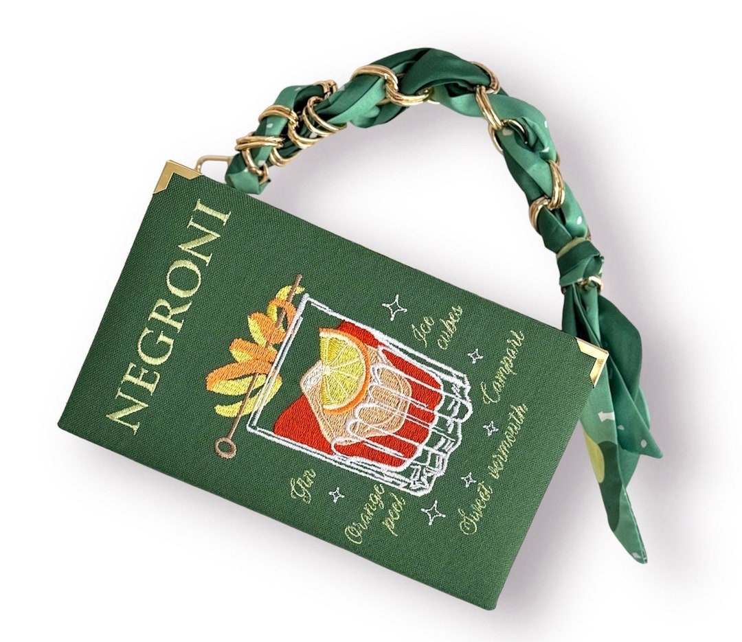 Embroidered Negroni Book Bag Clutch, Green and Gold Evening Purse - Etsy