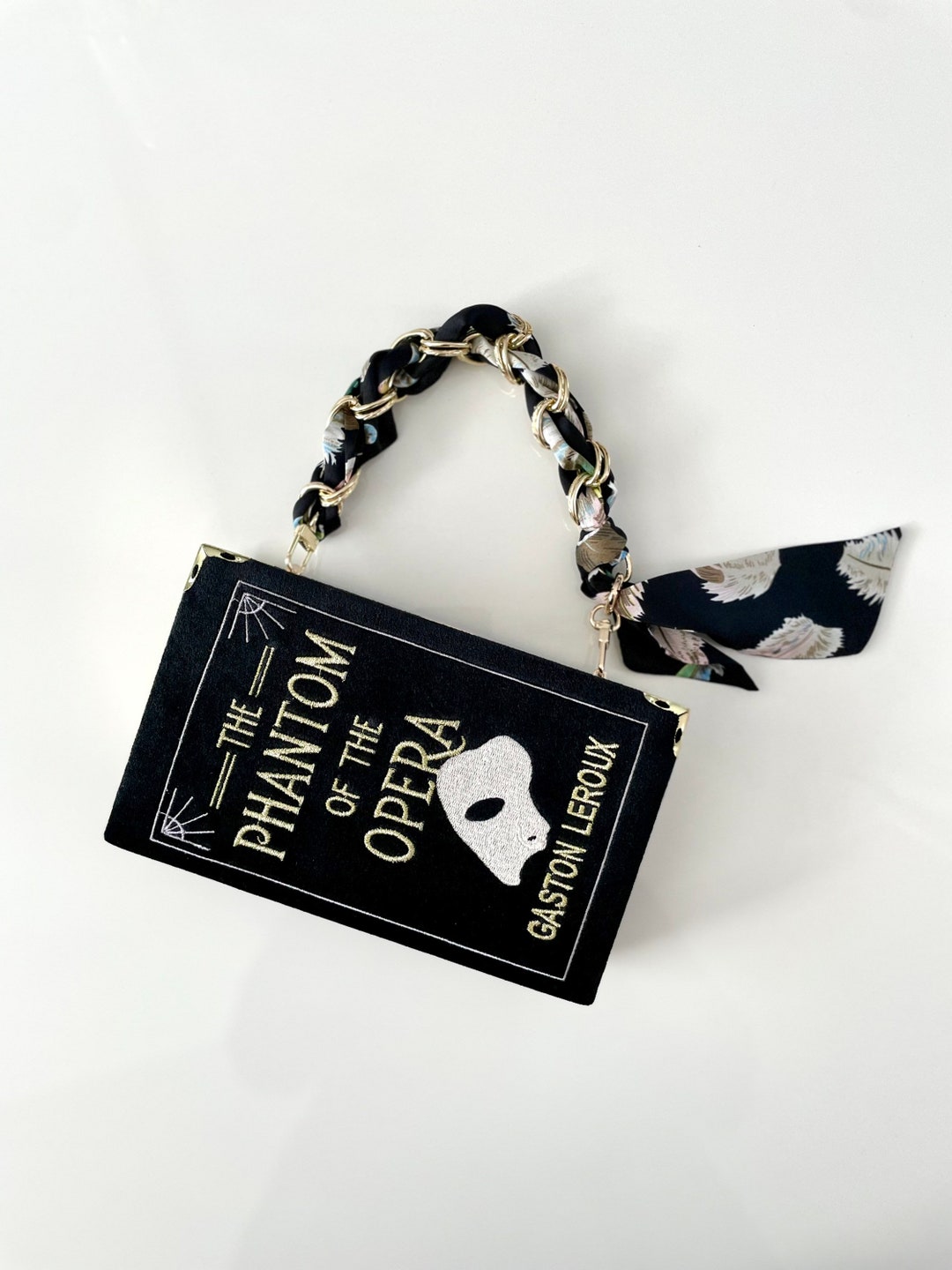 Embroidered Book Clutch Purse Handbag - Black Classic Book Lover Gift ...