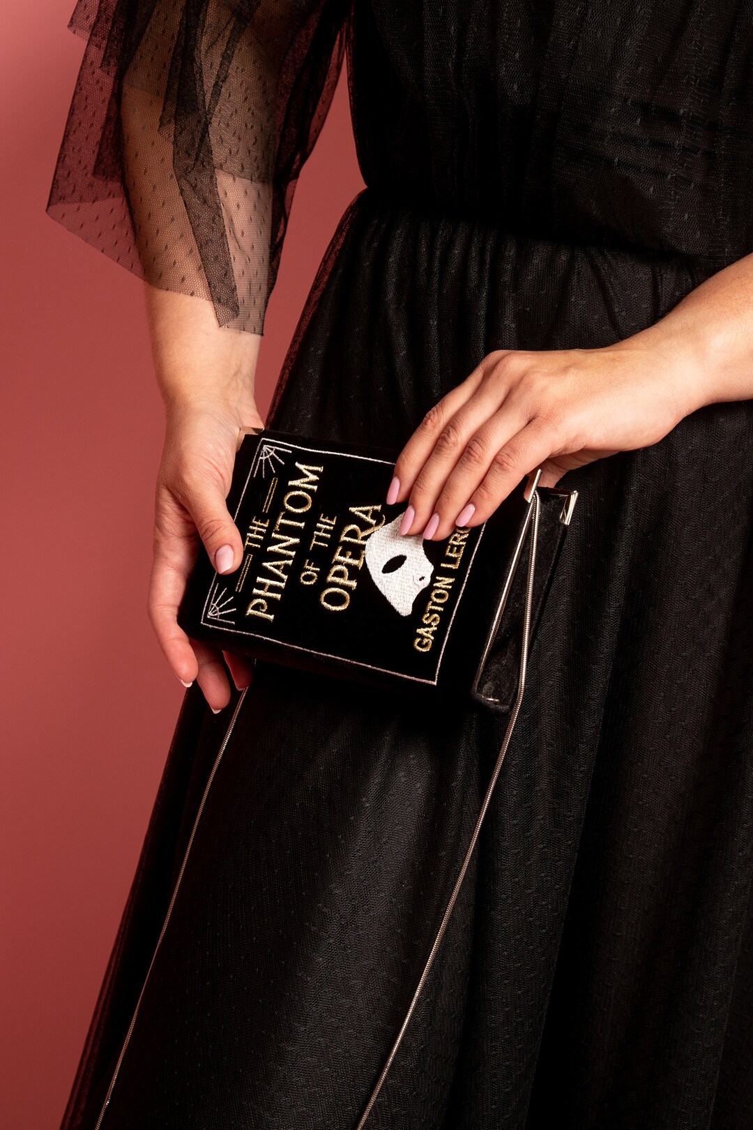 Book Clutch Purse, Phantom of the Opera Black Embroidered Evening ...