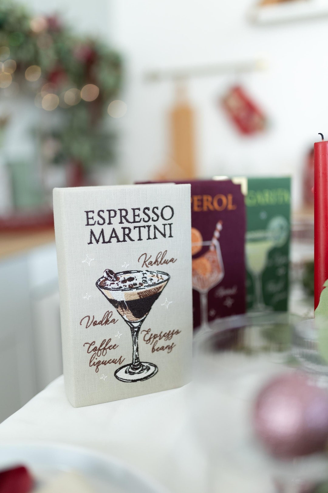 Espresso Martini Christmas Clutch, Embroidered Book Bag Clutch, Beige ...