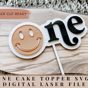 Smiley Face One Topper Laser Cut File, Happy Face Topper Glowforge ...