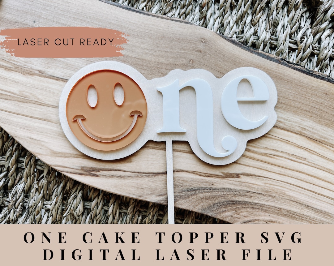 Smiley Face One Topper Laser Cut File, Happy Face Topper Glowforge ...