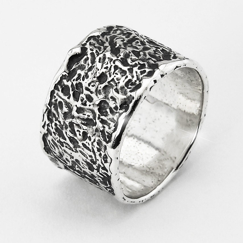Sterling Silver Patina Ring Handmade Textured Ring Band Black Oxide ...