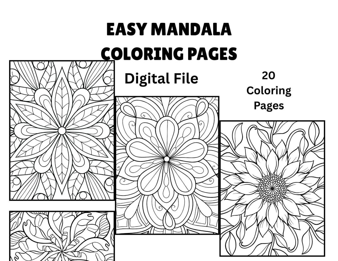 20 Easy and Fun Mandala Coloring Pages, Stress Relief, PDF Digital File ...