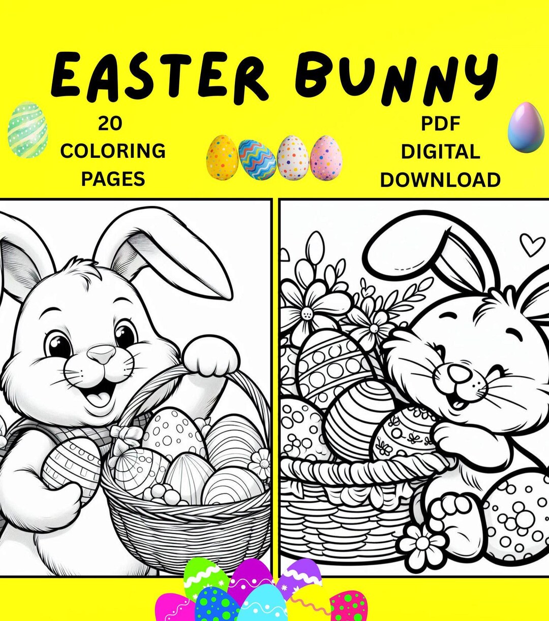 Easter Bunny Coloring Pages, 20 Printable Rabbit Designs (PDF Digital ...