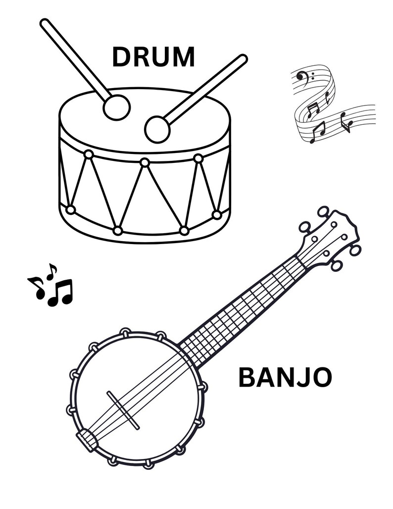 Music Instruments Coloring Pages, (digital Files) - Etsy