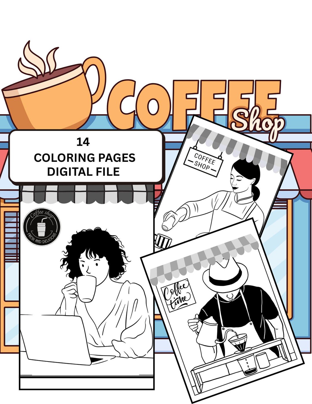 Coffee Shop Coloring Pages, Digital File - Etsy
