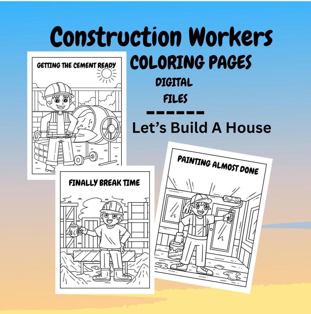Construction Workers Coloring Pages, Builders, Digital File - Etsy