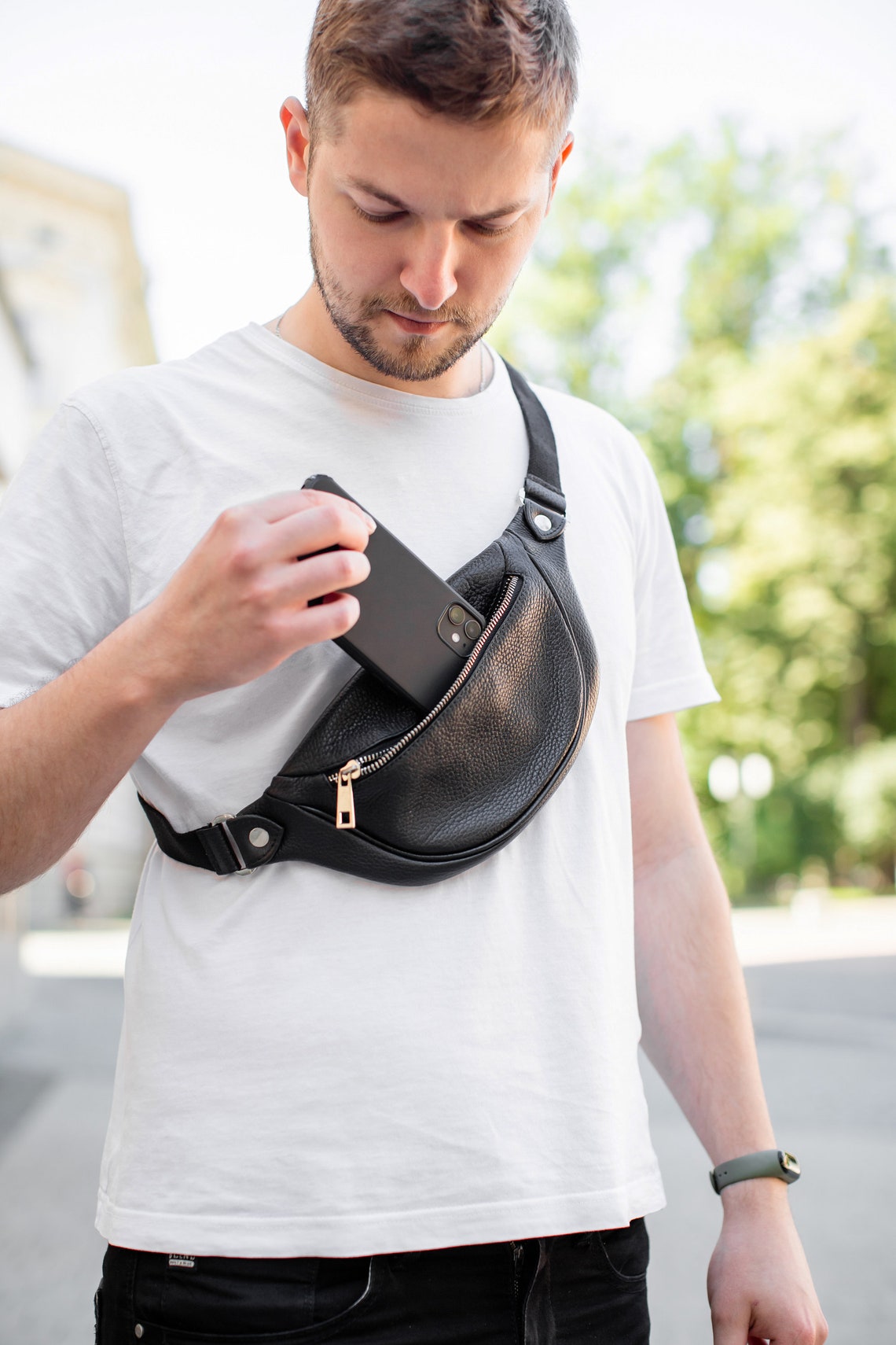 Black Soft Men's Hip Pack / Belt Bag for Men / Leather - Etsy