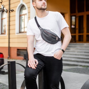 Black Soft Men's Hip Pack / Belt Bag for Men / Leather Waist Bag / Man ...