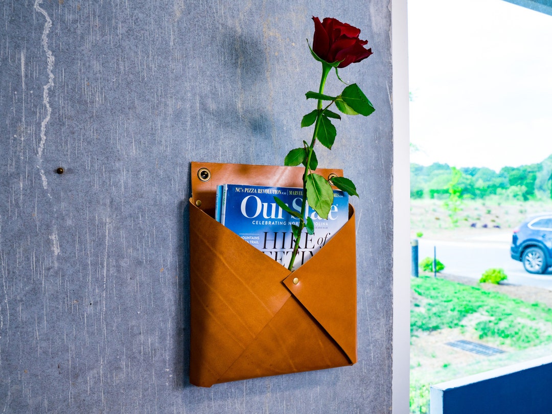 Personalized Leather Wall Mailbox: Hanging Envelope Organizer, Handmade ...