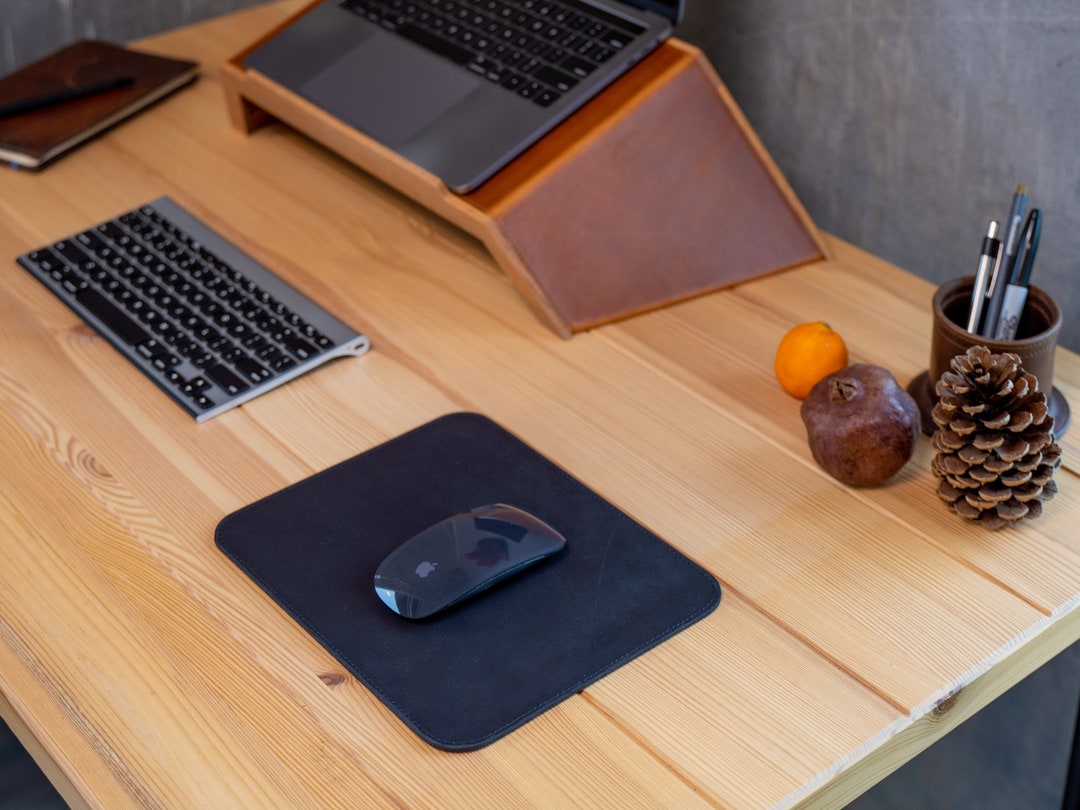 Black Leather Mouse Mat, Full Grain Mouse Pad, Personalized Mouse Mat ...