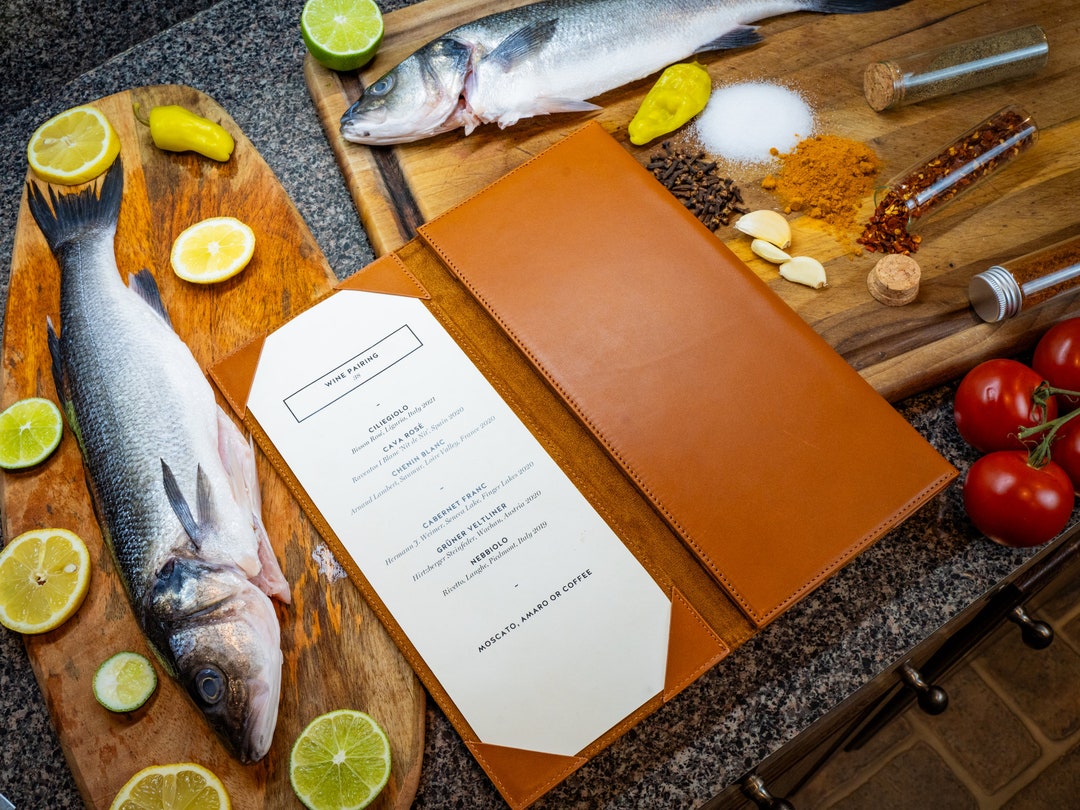 Trifold Menu, Leather Menu Book, Wine List Menu, Engraved Menu Cover ...