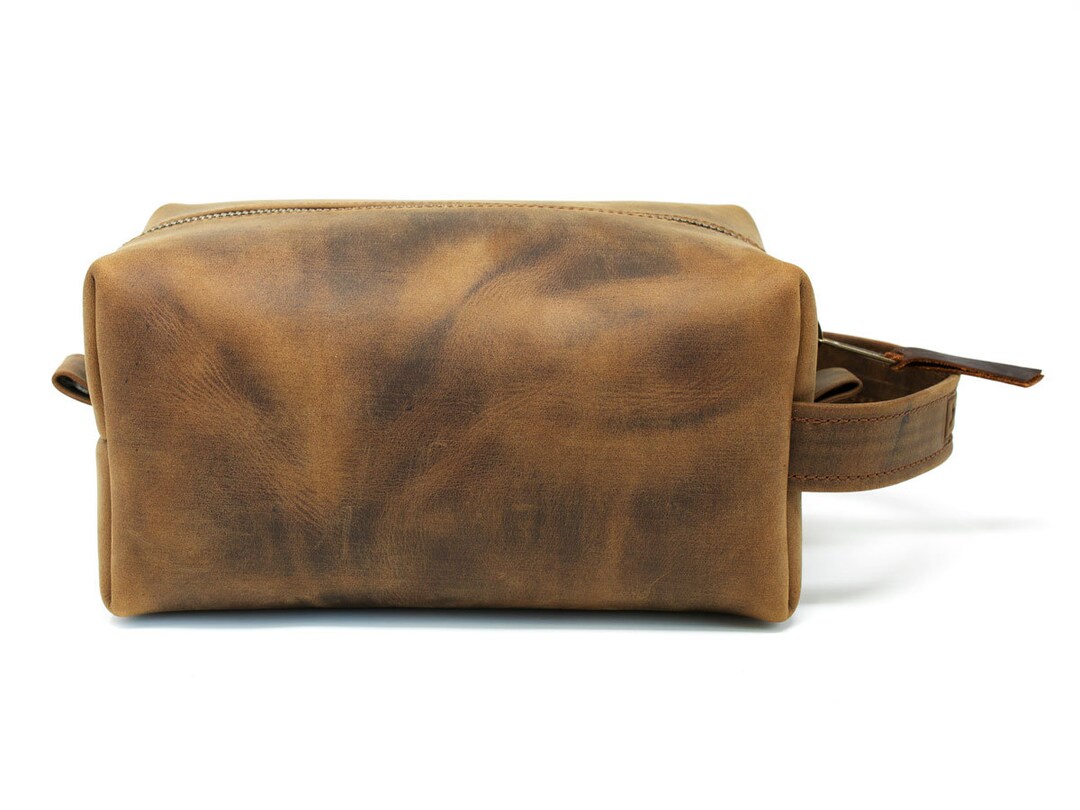 Brown Big Dopp Kit With a Handle, Men's Brown Leather Travel Kit ...