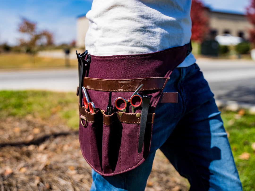 Custom Hairdresser Scissor Bag, Burgundy Canvas Barber Tool Waist Bag ...