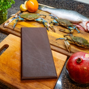 Leather Bifold Menu, Chestnut Menu Book, Engraved Logo Restaurant Menu ...