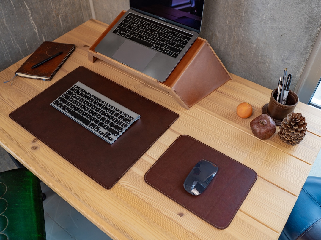 Personalized Leather Mouse Mat, Chestnut Mouse Pad With Initials, Full ...