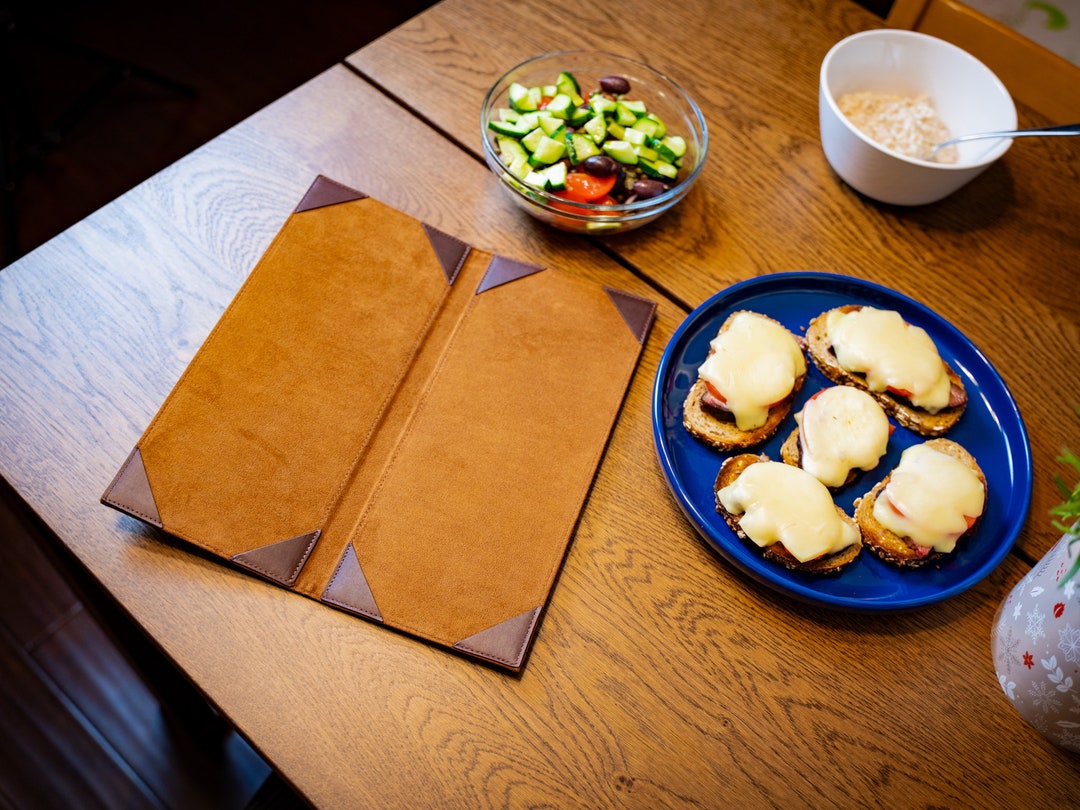 Vintage Leather Bifold Menu, Two Fold Menu Folder, Chestnut Menu Book ...
