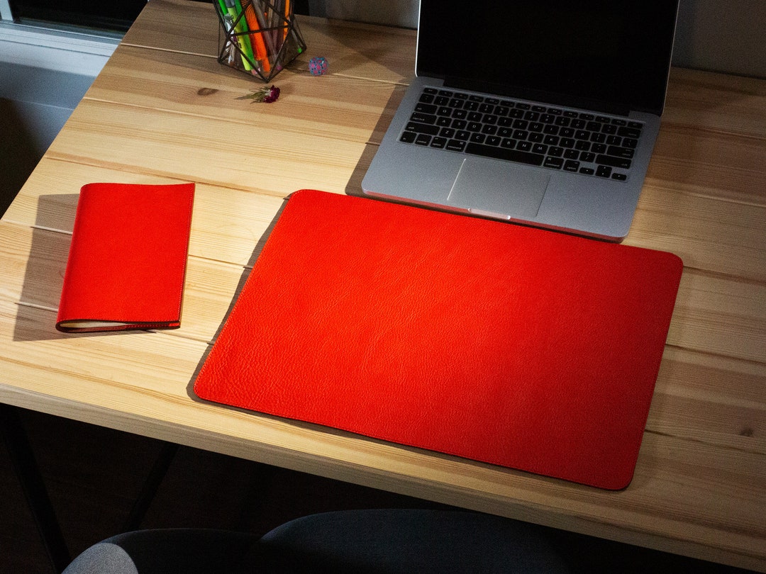 Red Italian Leather Table Mat / Custom Leather Desk Pad / Leather ...