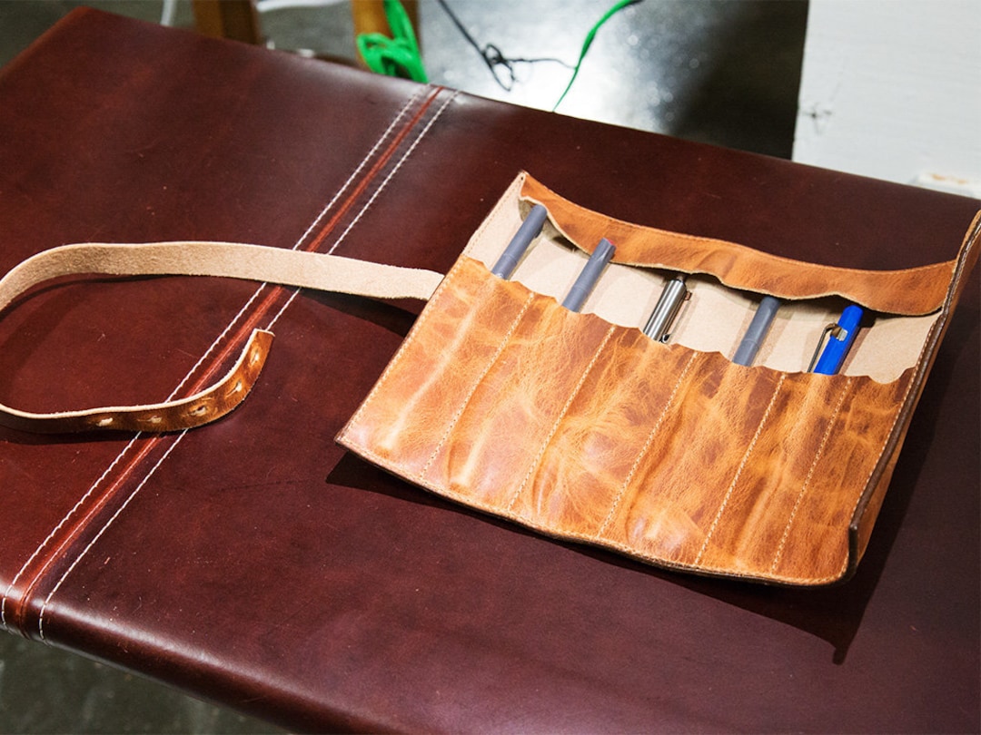 Personalized Leather Pen Roll | Natural Leather Pencil Case | Leather ...