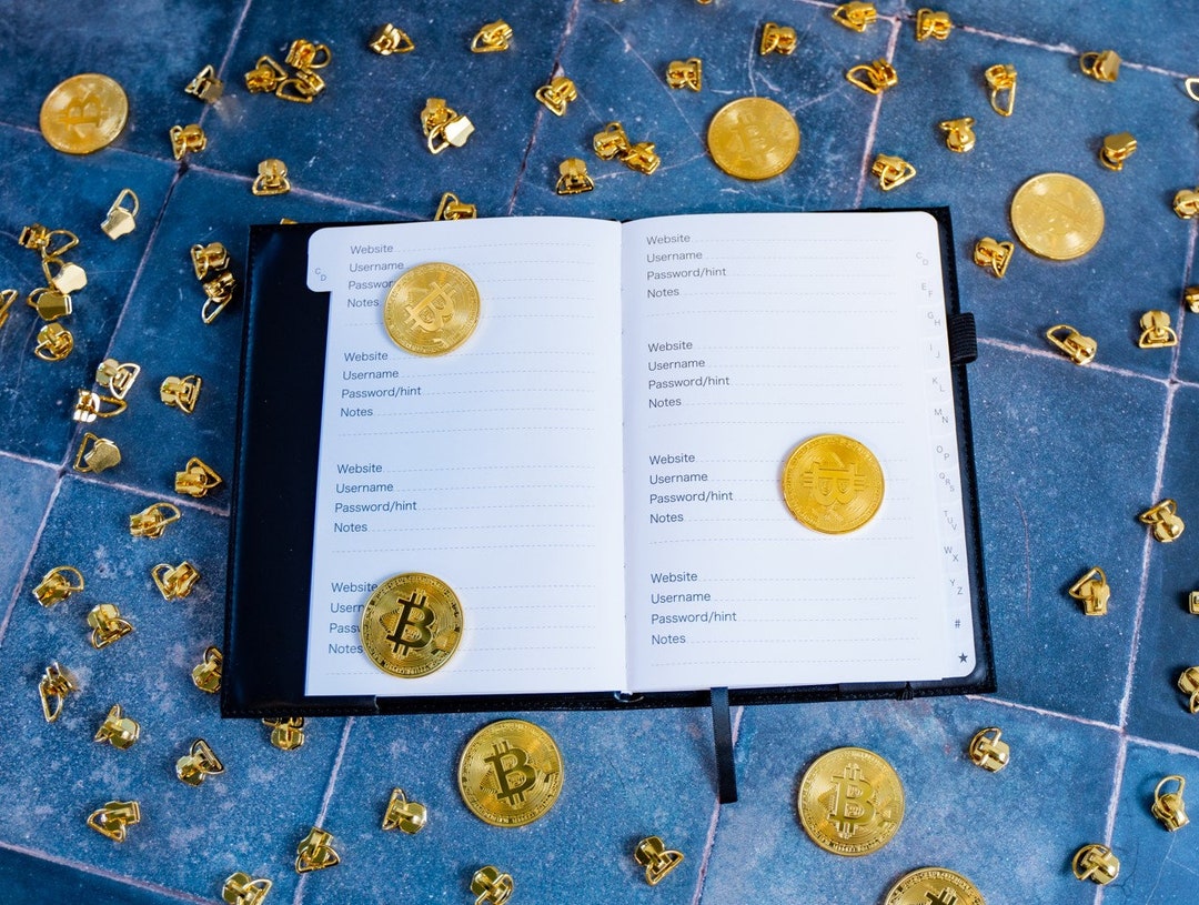 Password Book, Leather Refillable Journal, Black Password Notebook ...