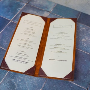 Leather Bifold Menu, Chestnut Menu Book, Engraved Logo Restaurant Menu ...