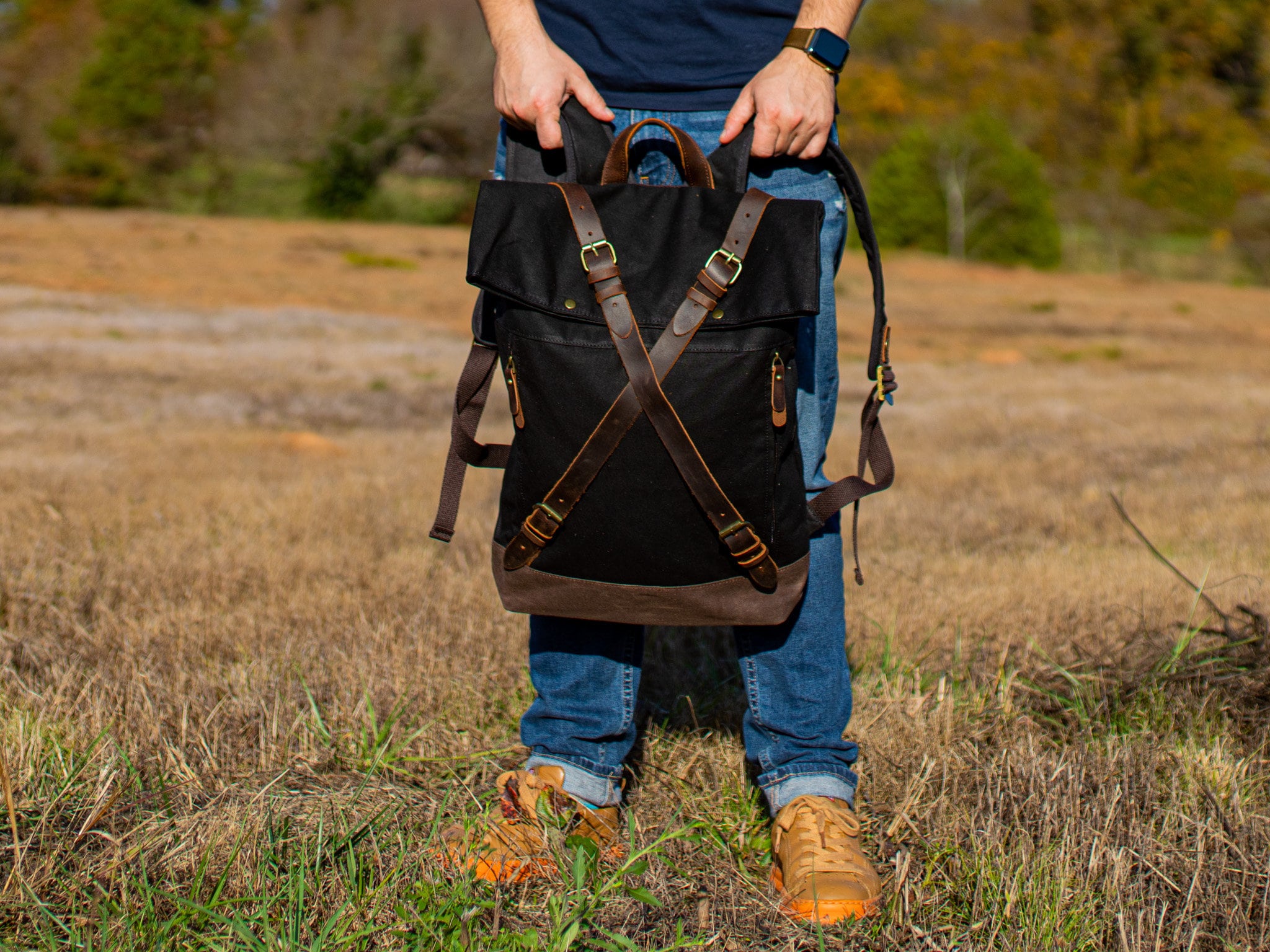 Large Backpack Full Grain Leather and Wax Canvas Rucksack - Etsy