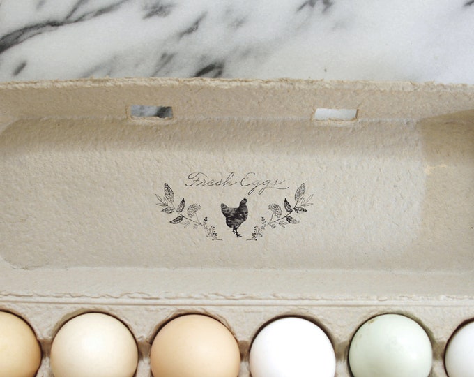 Fresh Eggs Stamp Custom Farm Design Egg Carton Chicken Coop Floral ...
