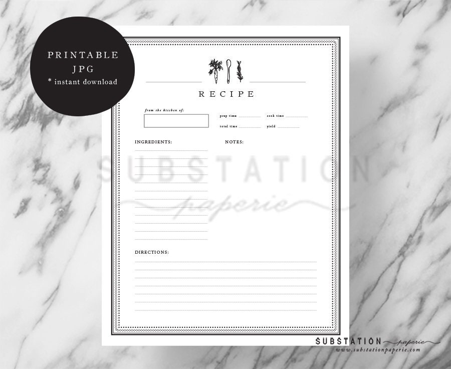 Printable Recipe Page Instant Download Modern Recipe Cards | Etsy