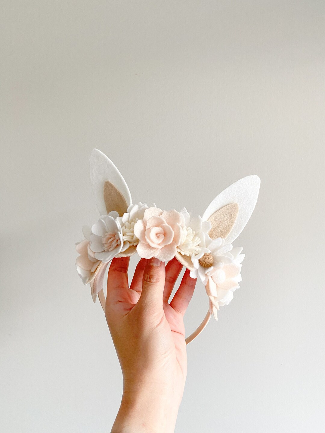 Neutral Bunny Ears Headband | Bunny Flower Crown | Felt Flower Crown ...