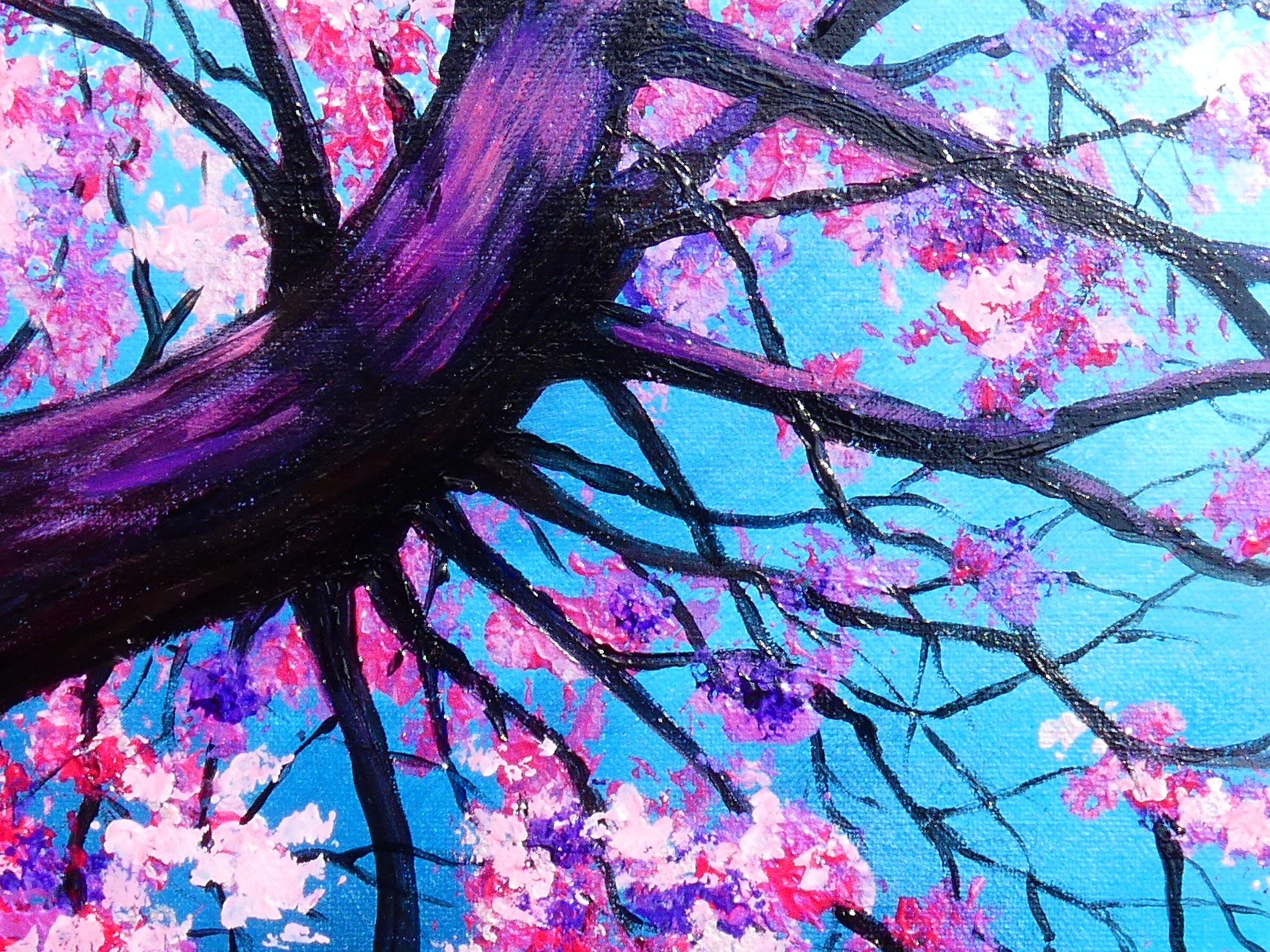 Cherry Tree Print, Blossom Tree, Blues and Pinks, Giclée Print (LE 100 ...