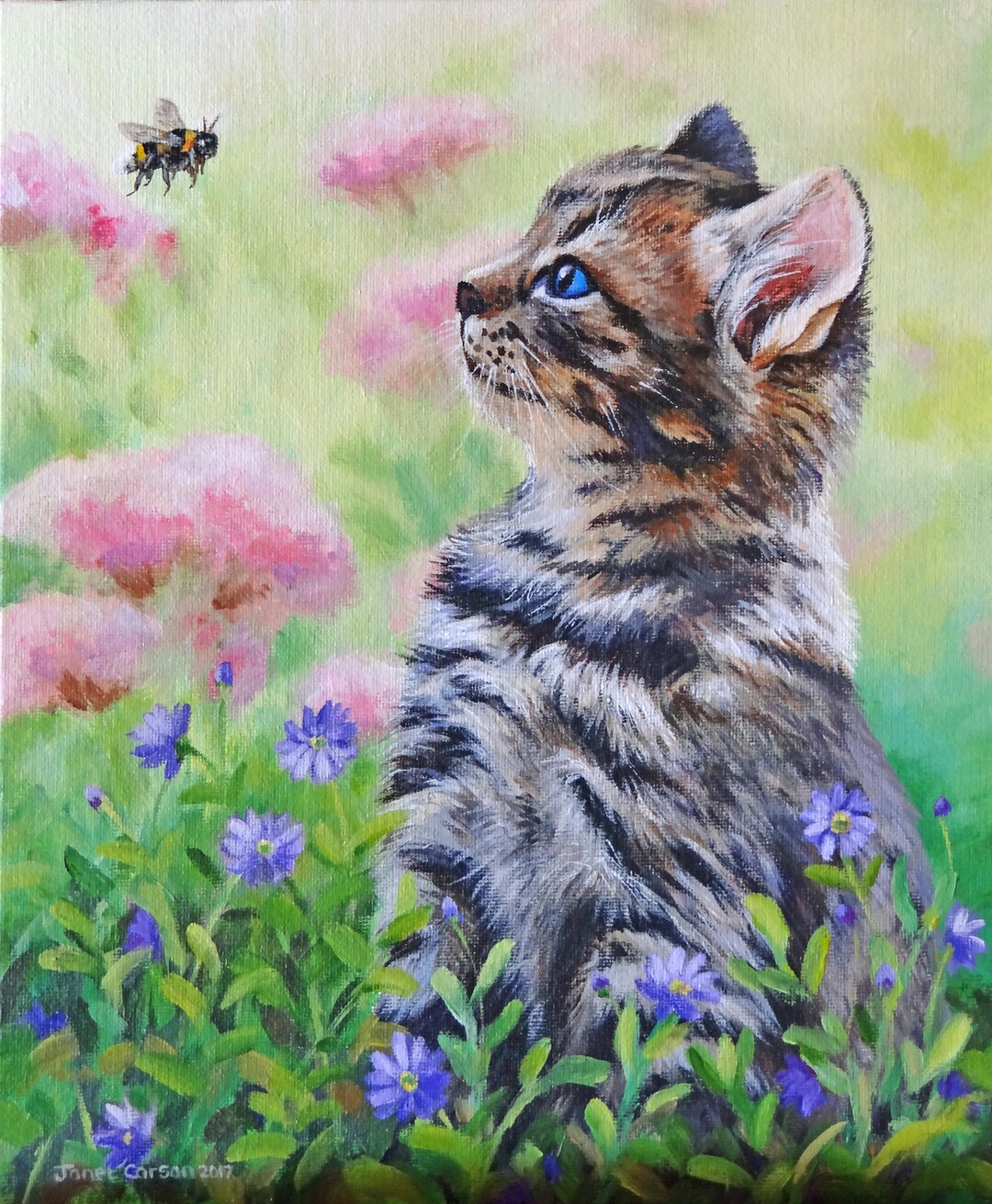 Kitten Cat Print, limited Edition of 100, Feline, Cute, Floral, Garden ...