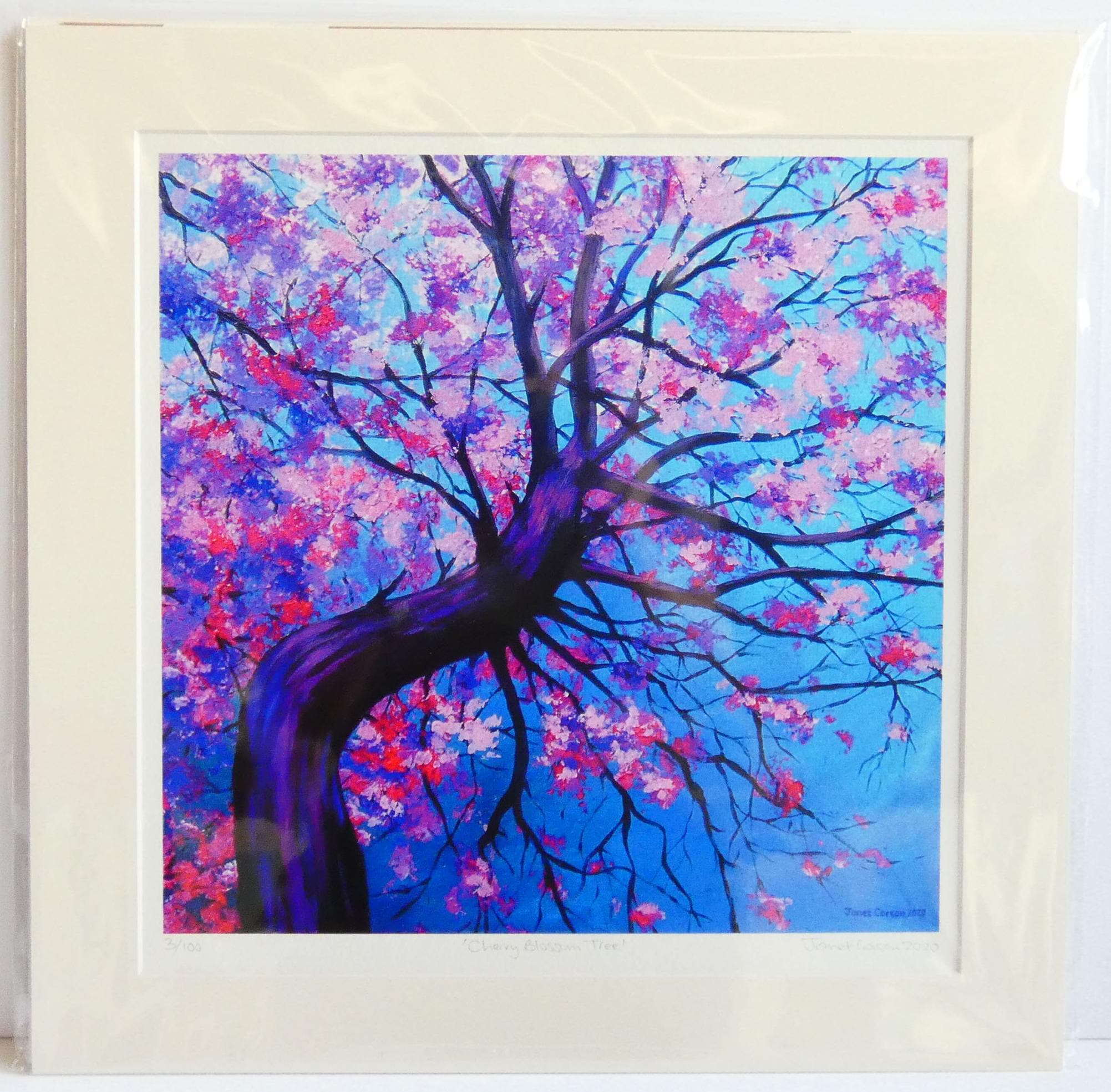 Cherry Tree Print, Blossom Tree, Blues and Pinks, Giclée Print (LE 100 ...