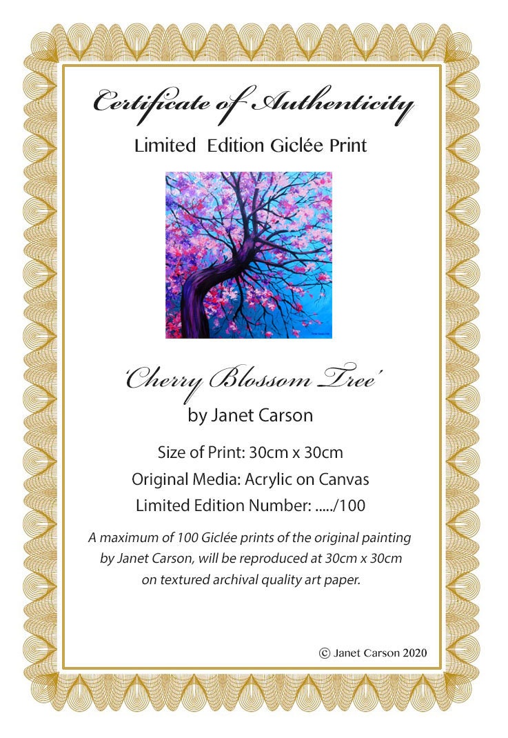 Cherry Tree Print, Blossom Tree, Blues and Pinks, Giclée Print (LE 100 ...