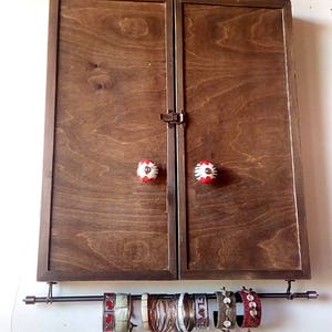 Jewelry Cabinet. Large Earrings Closet With Shelf. Dark WALNUT Wooden ...