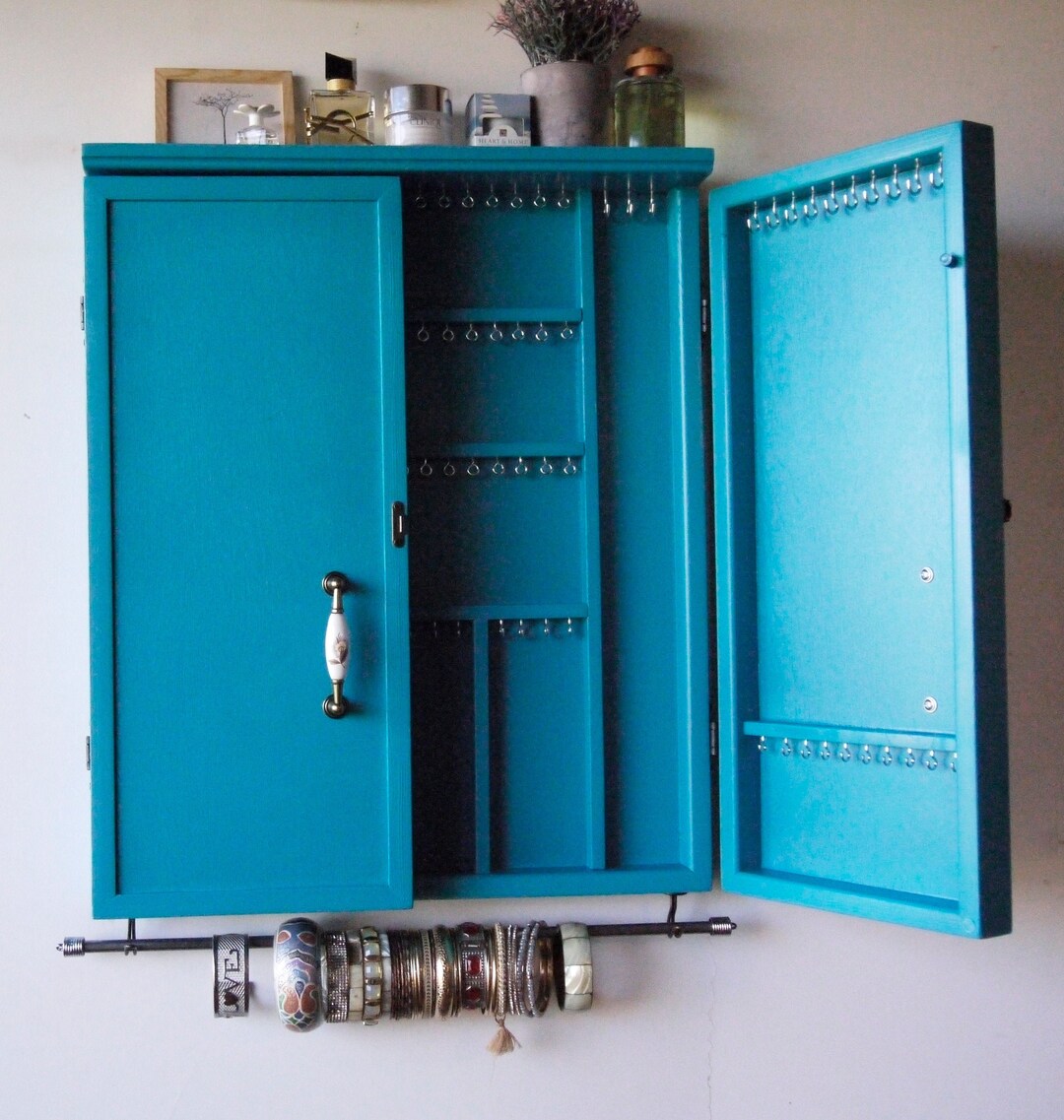 Jewelry Cabinet. Large Earrings Display With Shelf. TURQUOISE/ Armoire ...