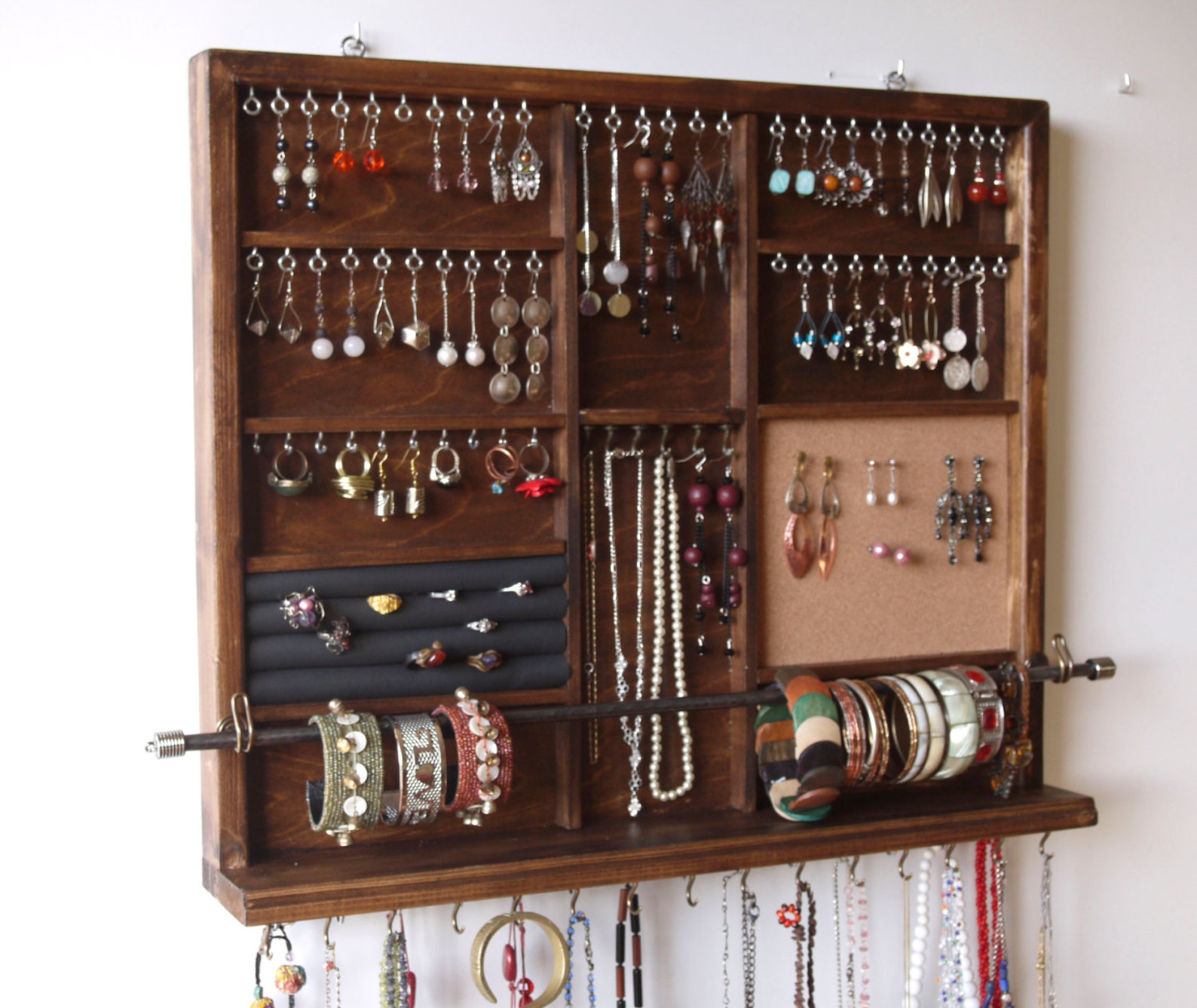 Large Earrings Display Shelf. WALNUT Jewelry Storage.wooden Wall Mount ...