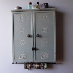Jewelry Cabinet/ Armoire/ Large Earrings Closet With Shelf/aqua Stain ...